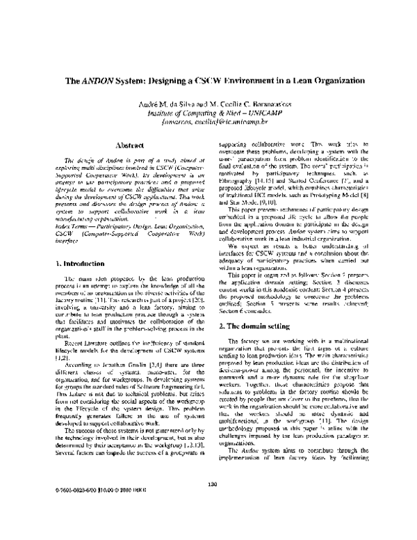 (PDF) The Andon system: designing a CSCW environment in a lean organization