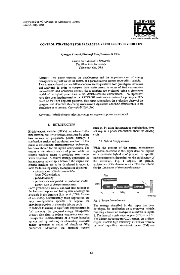 (PDF) Control Strategies for Parallel Hybrid Electric Vehicles | Yash Raj - Academia.edu