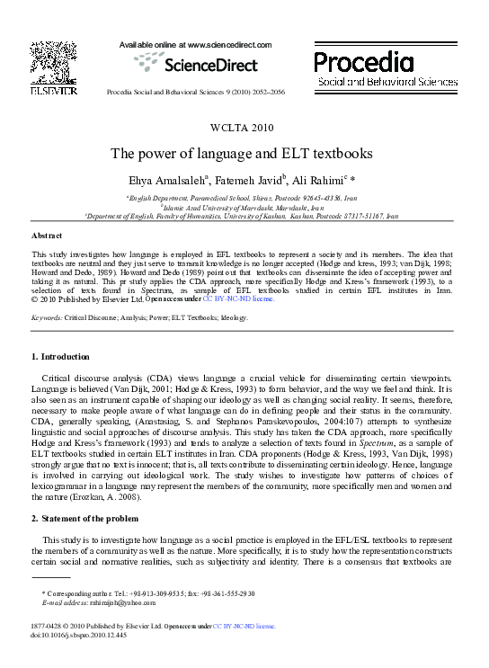 (PDF) The power of language and ELT textbooks