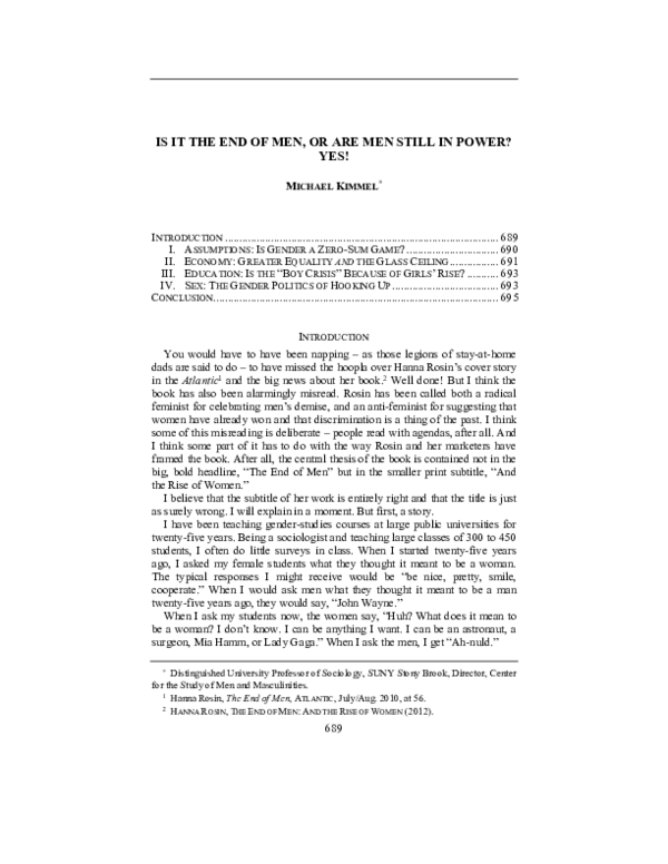 (PDF) Is It the End of Men, or Are Men Still in Power? Yes!