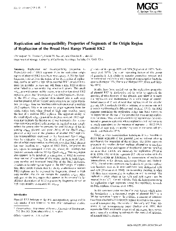 (PDF) Replication and incompatibility properties of segments of the ...