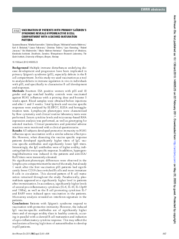 (PDF) Vaccination of patients with primary Sjogren's syndrome reveals ...