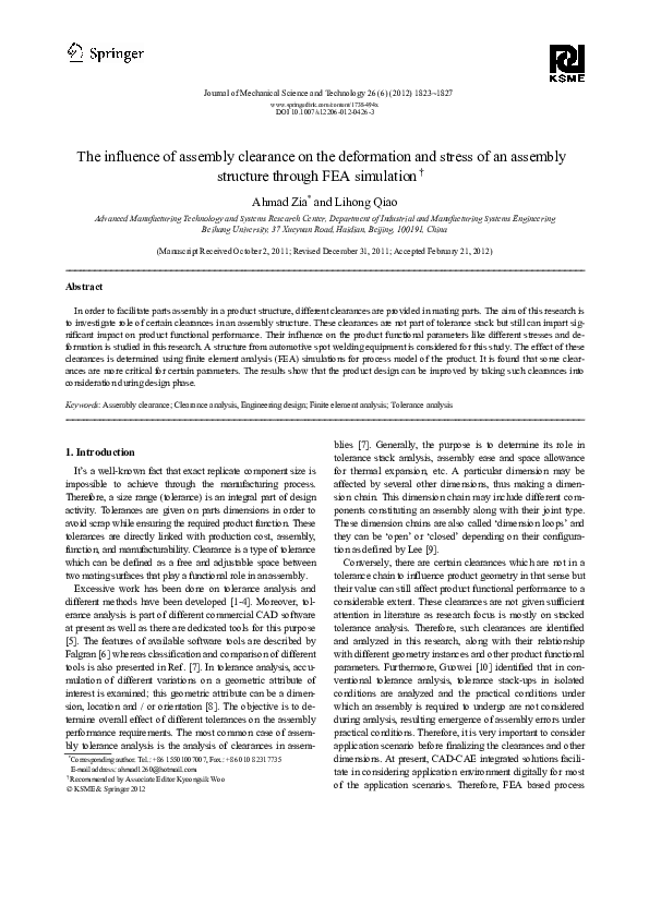(PDF) The influence of assembly clearance on the deformation and stress ...