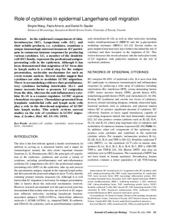 (PDF) Role of cytokines in epidermal Langerhans cell migration