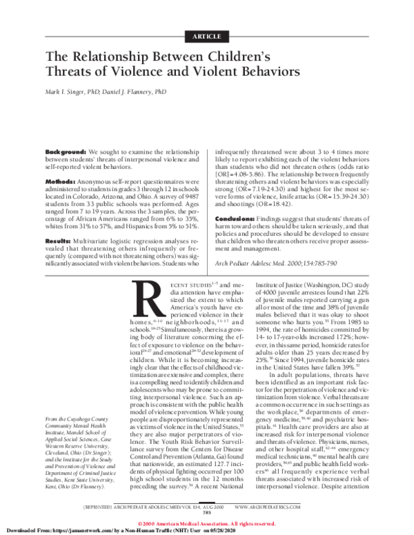 (PDF) The Relationship Between Children's Threats of Violence and ...