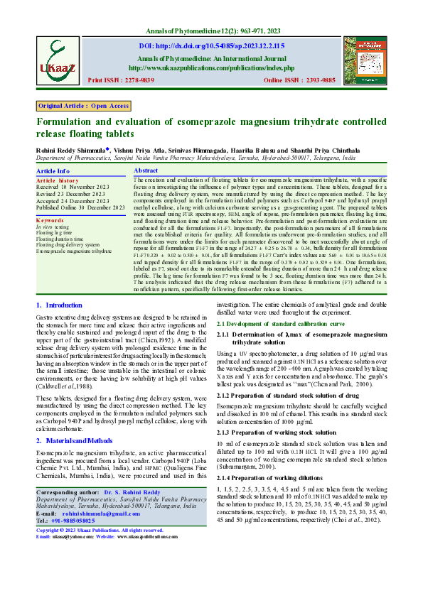 (PDF) Formulation and evaluation of esomeprazole magnesium trihydrate controlled release ...