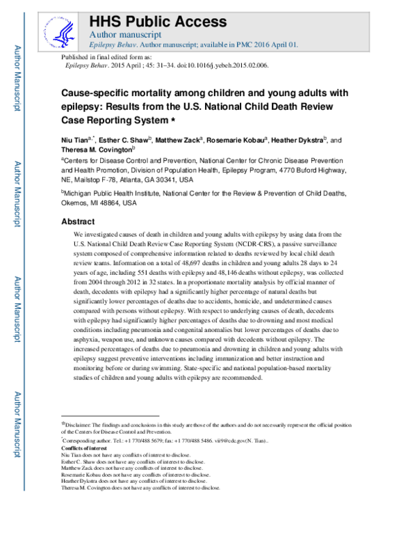 (PDF) Cause-specific mortality among children and young adults with ...