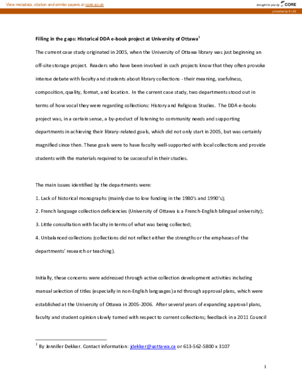 (PDF) Filling in the gaps: Historical DDA e-book project at University ...