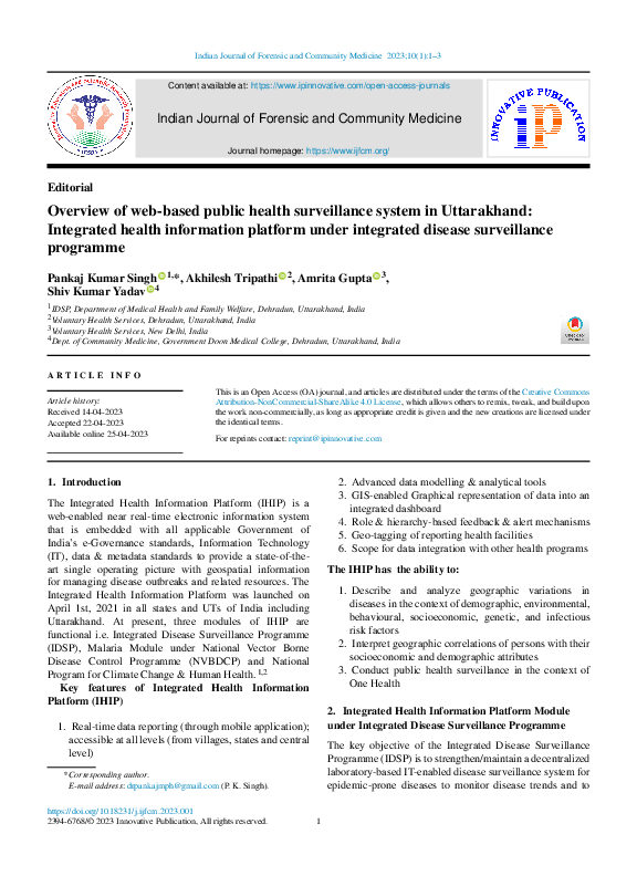 (PDF) Overview of web-based public health surveillance system in Uttarakhand: Integrated health ...