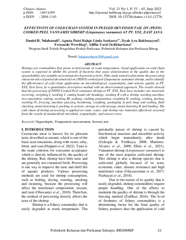 (PDF) EFFECTIVITY OF COLD CHAIN SYSTEM IN PEELED DEVEINED TAIL ON (PDTO ...