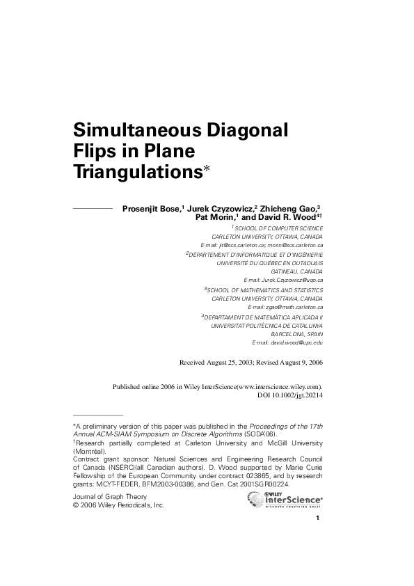 (PDF) Simultaneous diagonal flips in plane triangulations