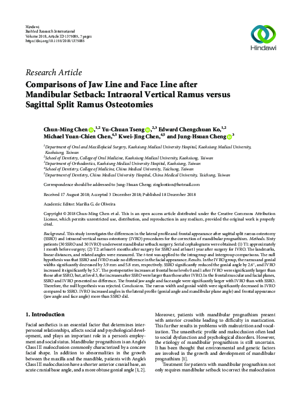 (PDF) Comparisons of Jaw Line and Face Line after Mandibular Setback ...