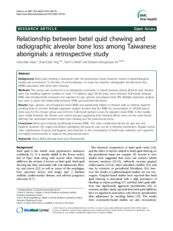 (PDF) Relationship between betel quid chewing and radiographic alveolar ...
