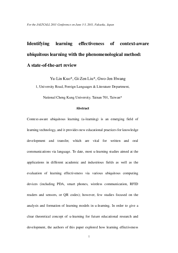 (PDF) Identifying learning effectiveness of context-aware ubiquitous learning with the ...