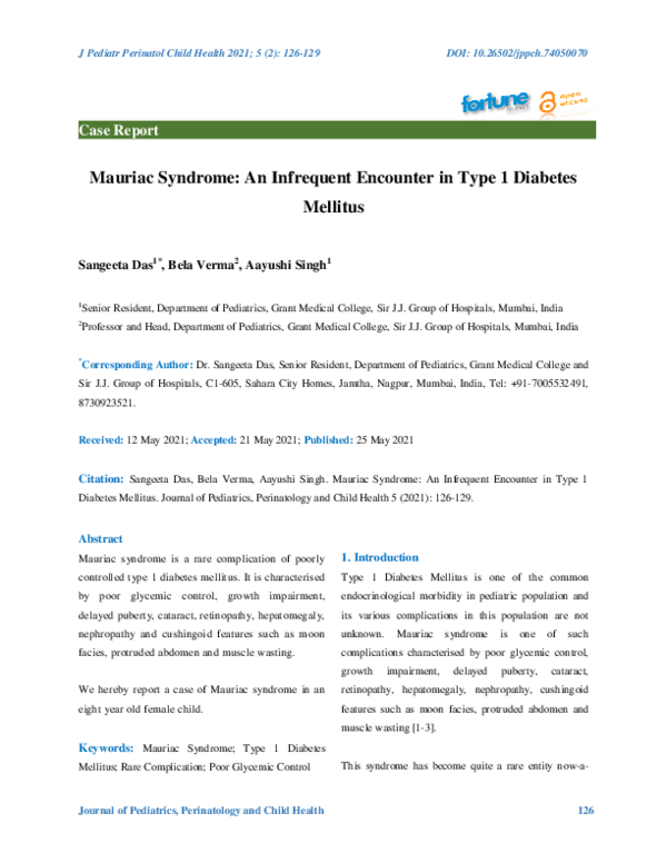 (PDF) Mauriac Syndrome: An Infrequent Encounter in Type 1 Diabetes Mellitus