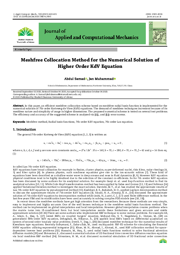 Pdf Meshfree Collocation Method For The Numerical Solution Of Higher Order Kdv Equation