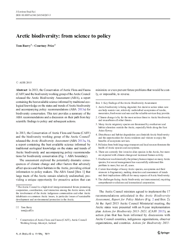 (PDF) Arctic biodiversity: from science to policy