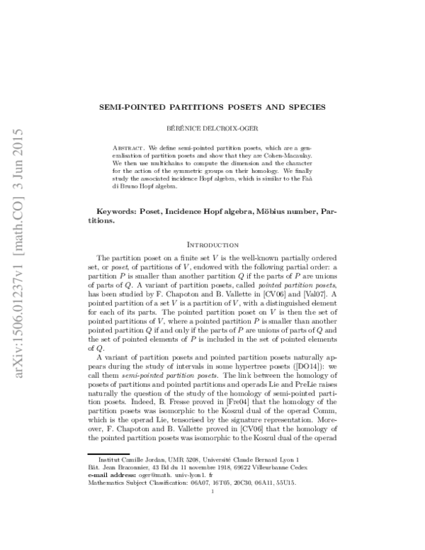 (PDF) Semi-pointed partition posets and Species