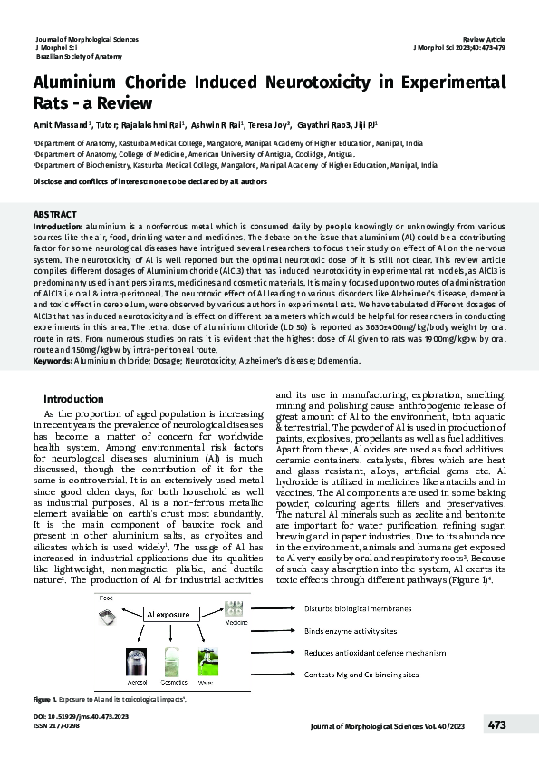(PDF) Aluminium Choride Induced Neurotoxicity in Experimental Rats -a ...