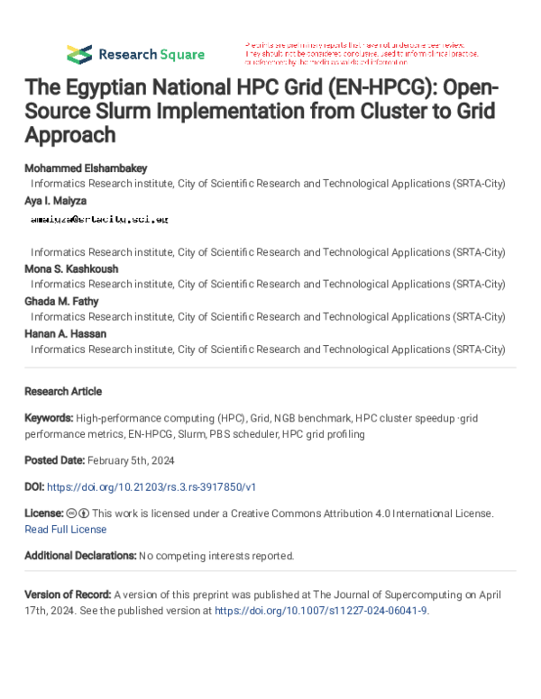 (PDF) The Egyptian National HPC Grid (EN-HPCG): Open-Source Slurm ...