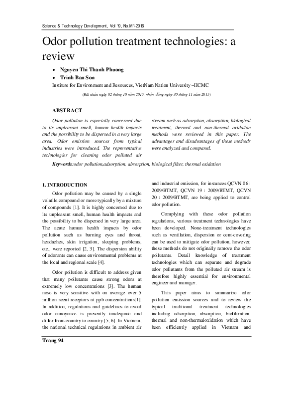 (PDF) Odor pollution treatment technologies: a review
