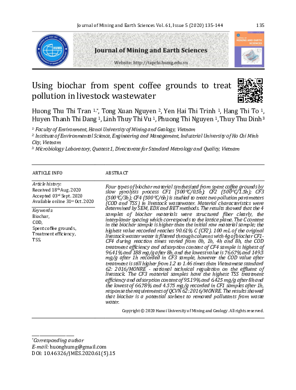(PDF) Using biochar from spent coffee grounds to treat pollution in ...