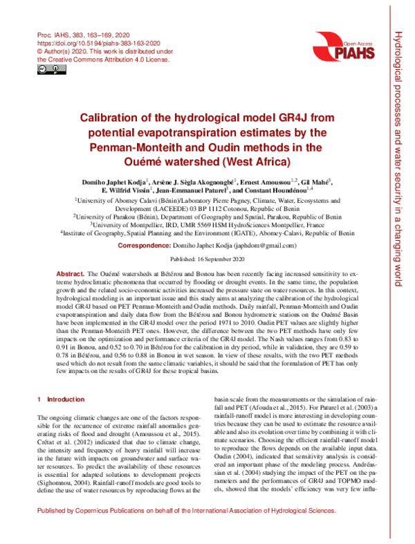 (PDF) Calibration of the hydrological model GR4J from potential ...
