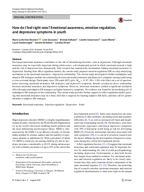 (PDF) How do I feel right now? Emotional awareness, emotion regulation ...