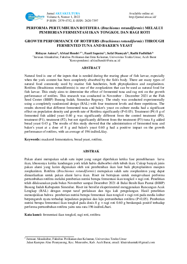 (PDF) PERFORMA PERTUMBUHAN ROTIFERA (Brachionus rotundiformis) MELALUI ...