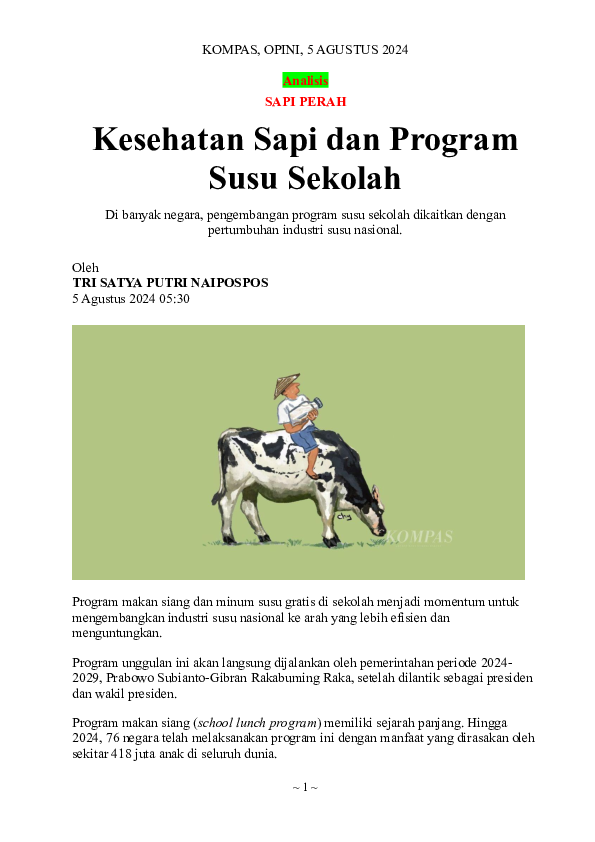 (PDF) Kesehatan Sapi dan Program Susu Sekolah