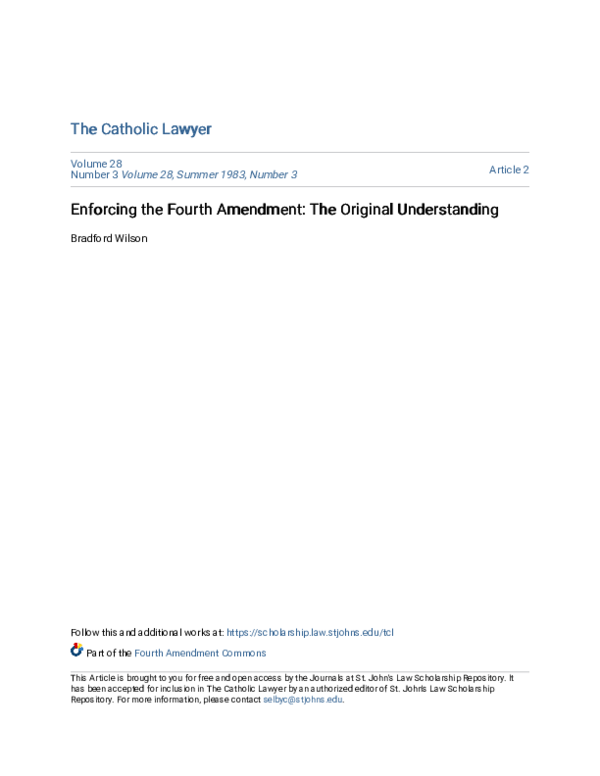 (PDF) Enforcing the Fourth Amendment: The Original Understanding