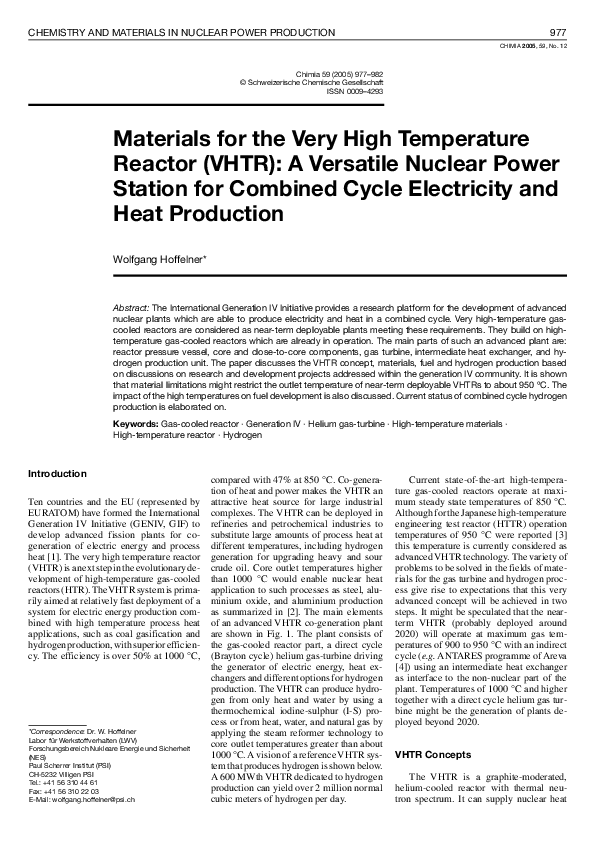 (PDF) Materials for the Very High Temperature Reactor (VHTR): A ...