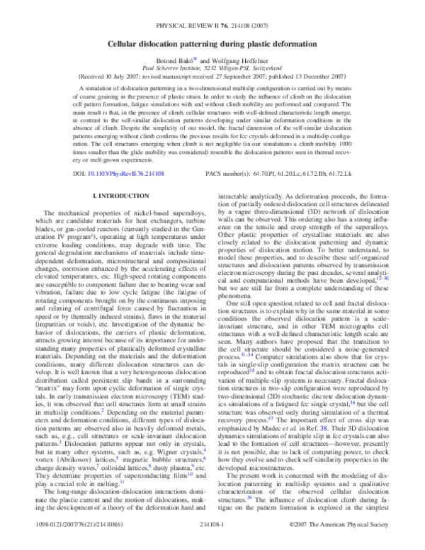 (PDF) Cellular dislocation patterning during plastic deformation