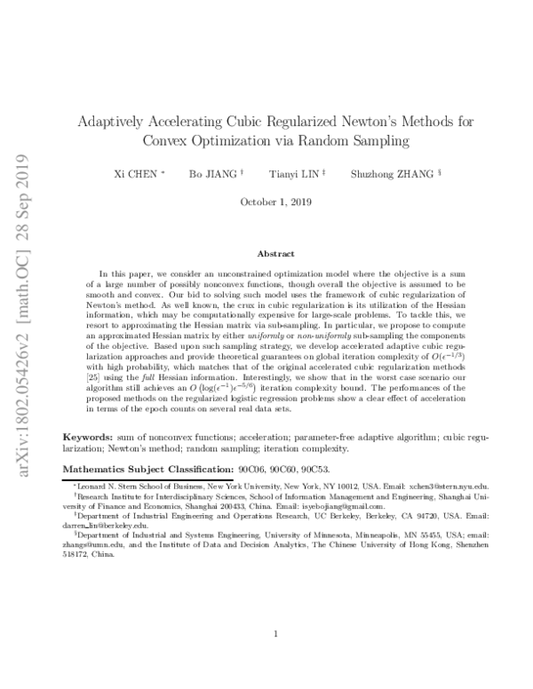 (PDF) Adaptively Accelerating Cubic Regularized Newton's Methods for Convex Optimization via ...
