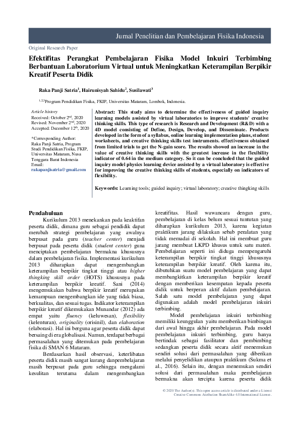 (PDF) Efektifitas Perangkat Pembelajaran Fisika Model Inkuiri ...