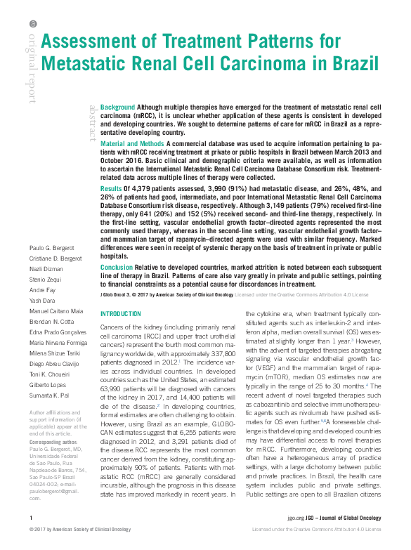 (PDF) Assessment of Treatment Patterns for Metastatic Renal Cell ...