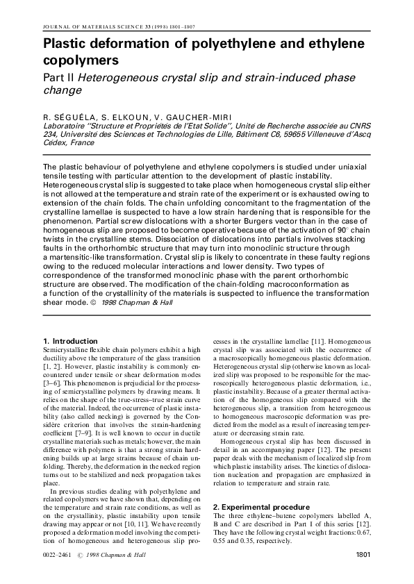 (PDF) Plastic deformation of polyethylene and ethylene copolymers: Part ...