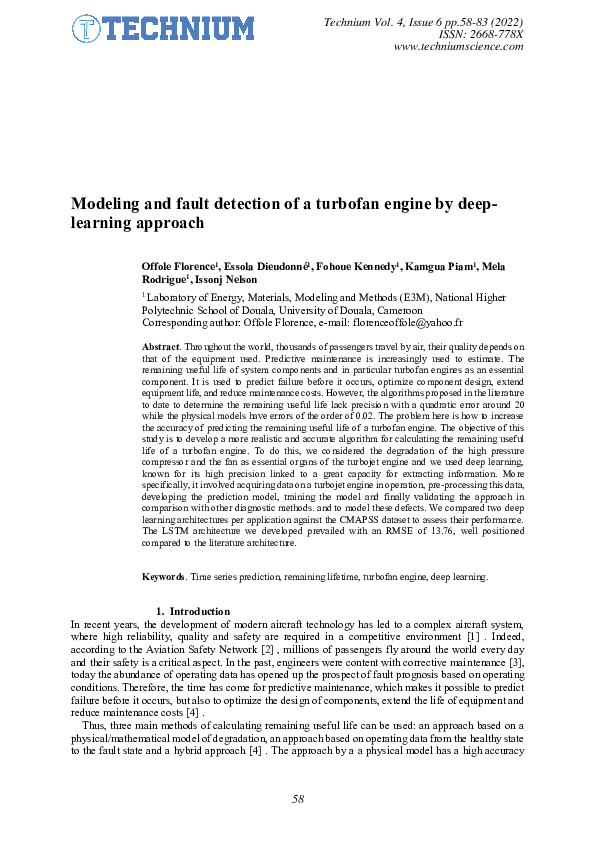 (PDF) Modeling and fault detection of a turbofan engine by deep-learning approach