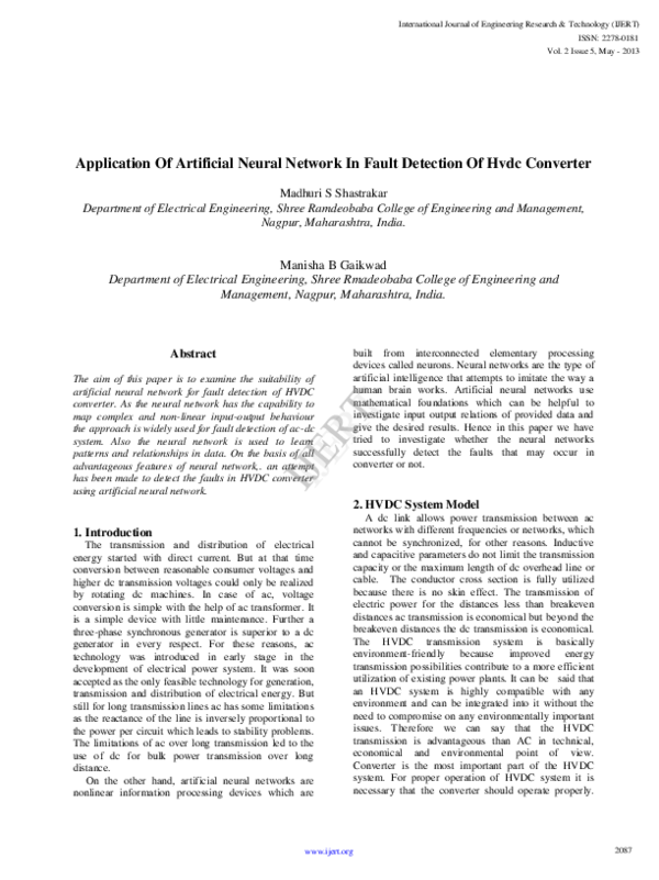 (PDF) Application Of Artificial Neural Network In Fault Detection Of ...