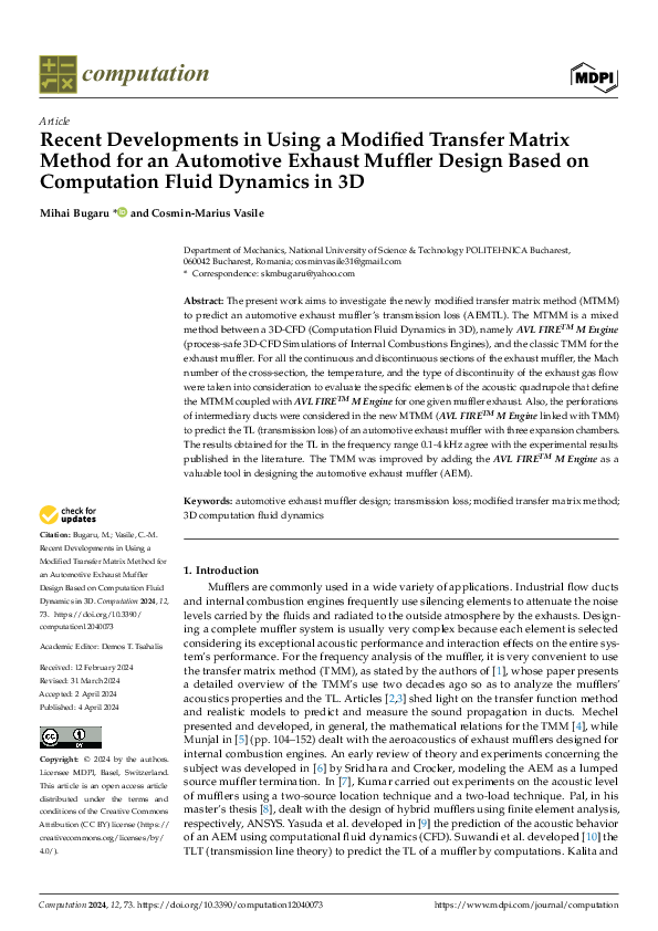 (PDF) Recent Developments in Using a Modified Transfer Matrix Method for an Automotive Exhaust ...