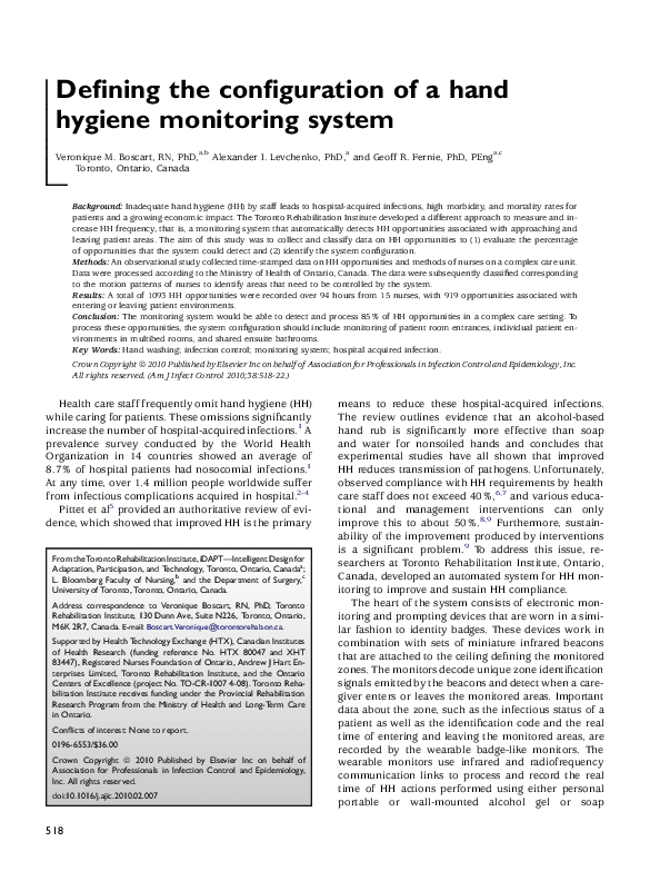 (PDF) Defining the configuration of a hand hygiene monitoring system