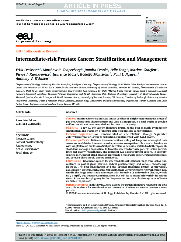 (PDF) Intermediate-risk Prostate Cancer: Stratification and Management