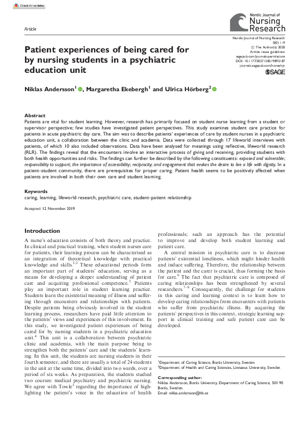 (PDF) Patient experiences of being cared for by nursing students in a ...