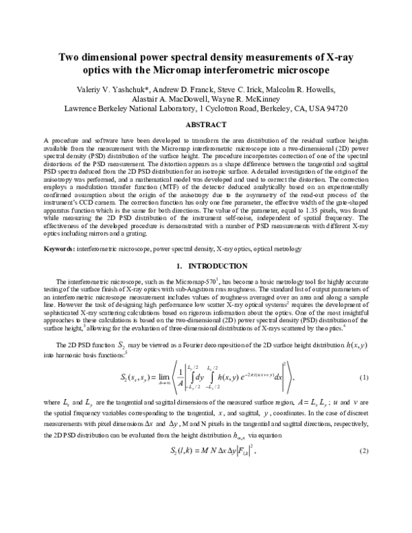 (PDF) Two-dimensional power spectral density measurements of x-ray ...