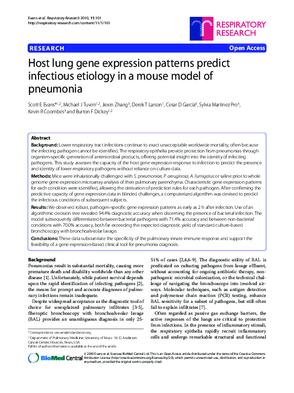 (PDF) Host lung gene expression patterns predict infectious etiology in ...