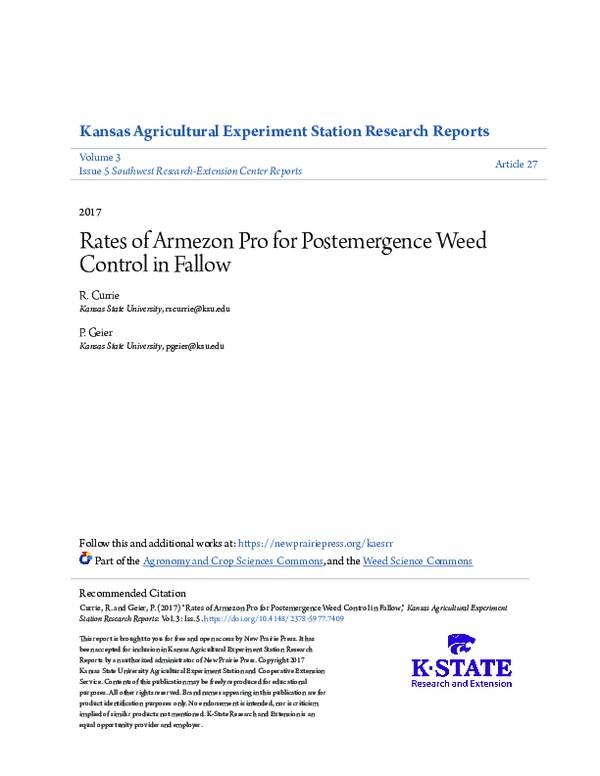 (PDF) Rates of Armezon Pro for Postemergence Weed Control in Fallow