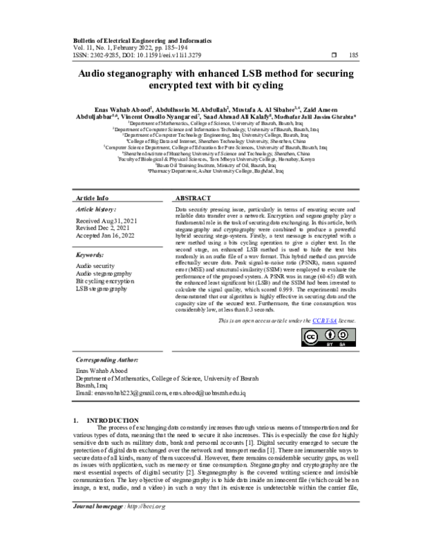 (PDF) Audio steganography with enhanced LSB method for securing encrypted text with bit cycling