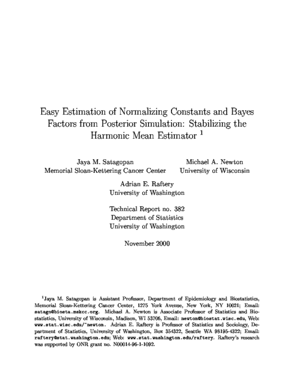 (PDF) Easy Estimation of Normalizing Constants and Bayes Factors from Posterior Simulation ...
