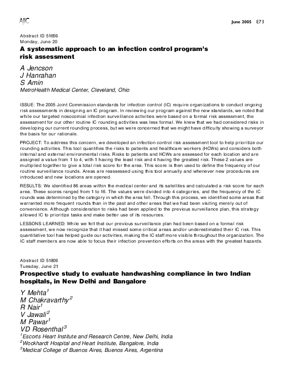 (PDF) A systematic approach to an infection control program's risk ...