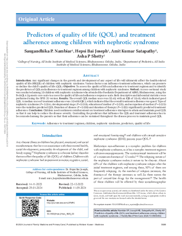 (PDF) Predictors of quality of life (QOL) and treatment adherence among ...